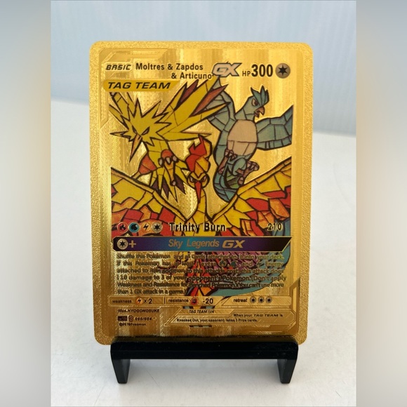 Pokemon | Toys | Sky Legends Gx Metal Gold Shiny Card Gold Foil Pokemon Card Fan Art Display ...